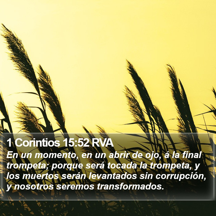 1 Corintios 15:52 RVA - En un momento, en un abrir de ojo, á la final
