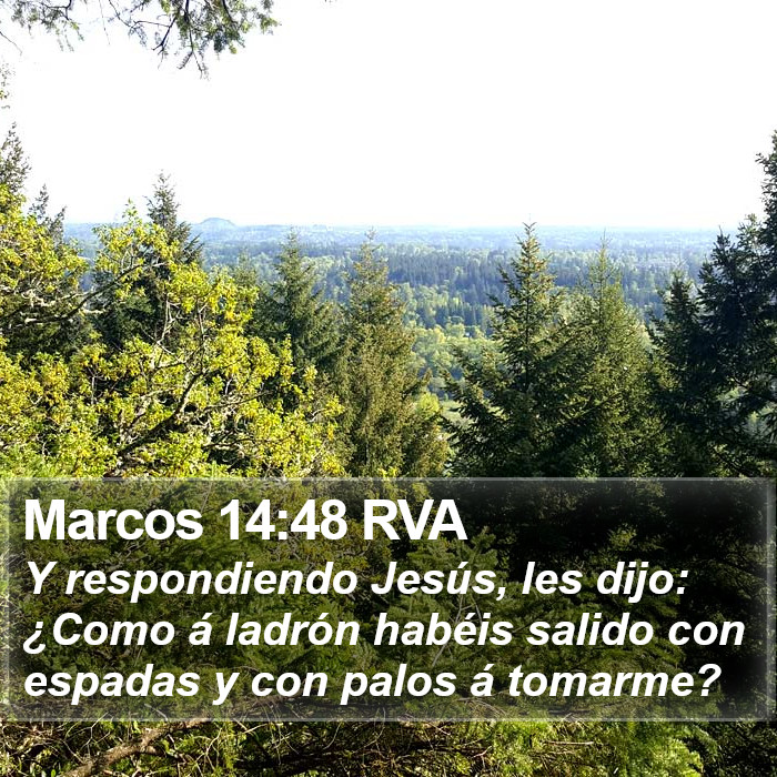 Marcos 14:48 RVA - Y respondiendo Jesús, les dijo: ¿Como á