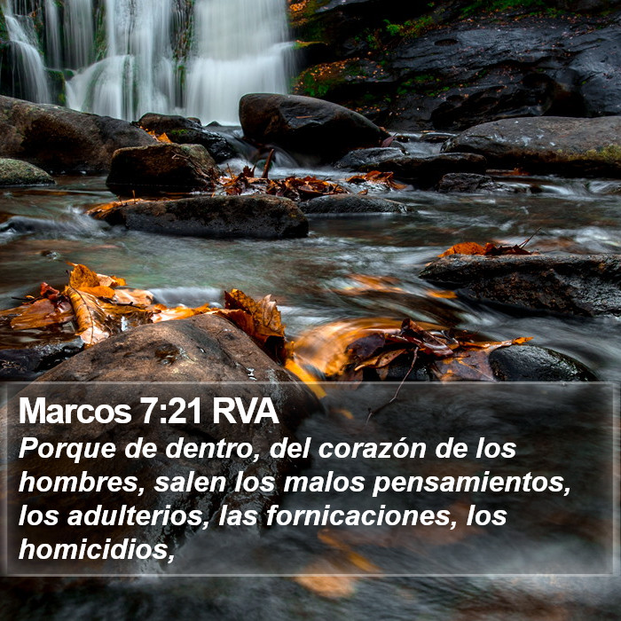 Marcos 7:21 RVA - Porque de dentro, del corazón de los hombres,